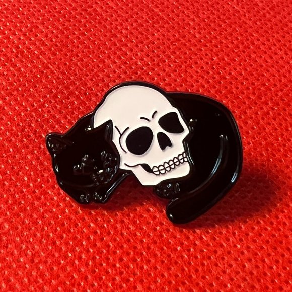 Jewelry | Black Cat Wrapped Around A White Skull Enamel Lapel Pin Tie ...